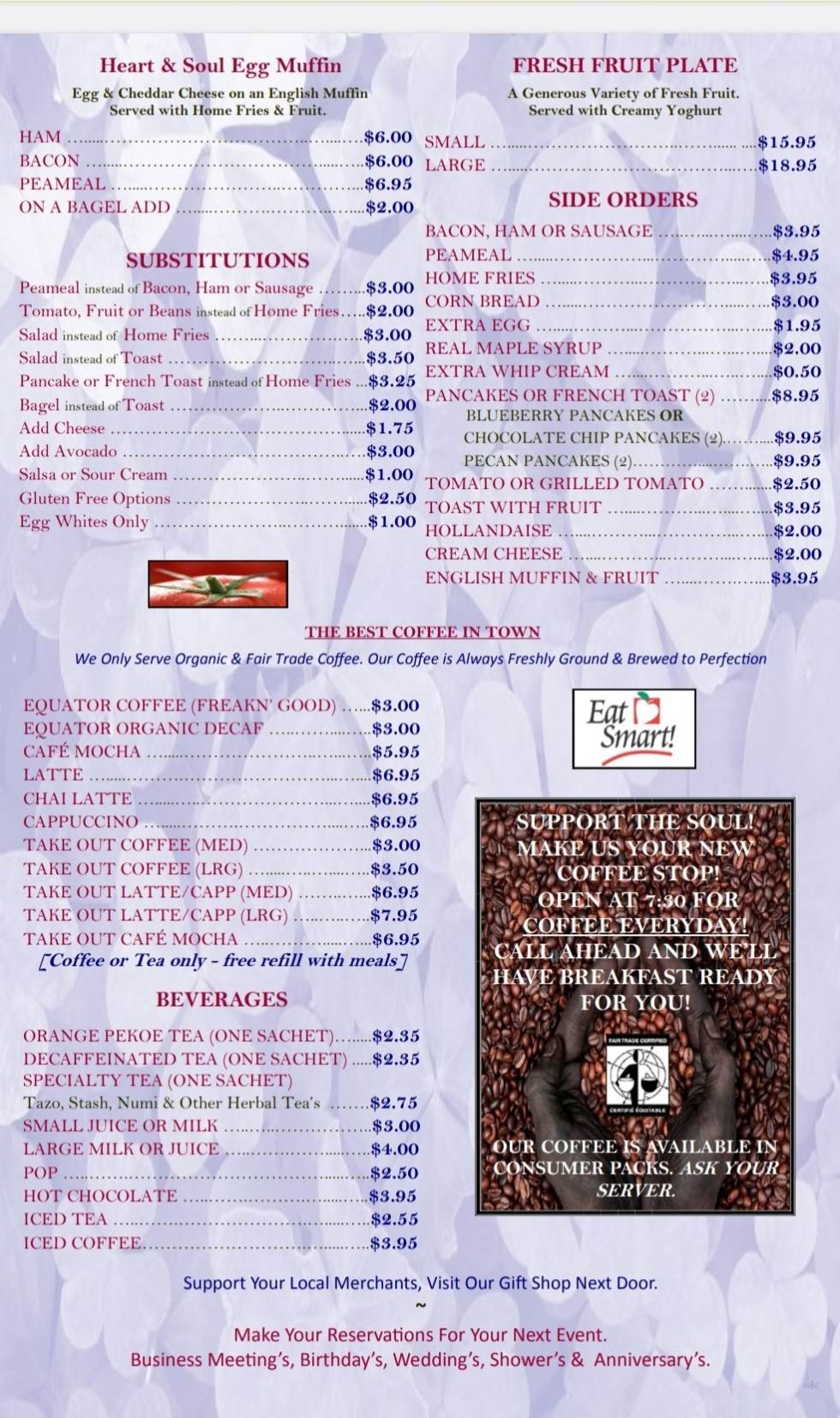 Menu | Heart and Soul Cafe